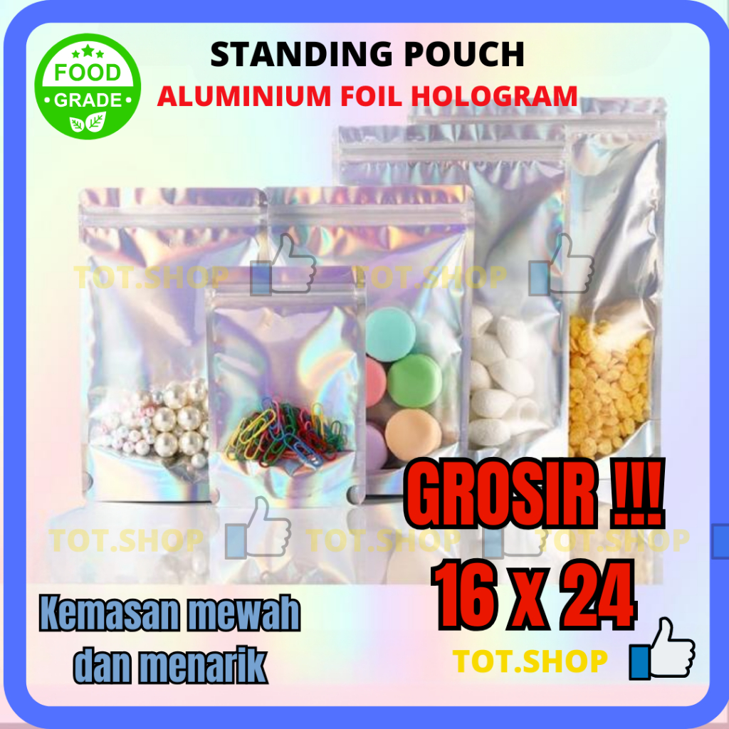 Jual [16X24] 50-Lbr GROSIR STANDING POUCH HOLOGRAM Kombinasi Transparan ...