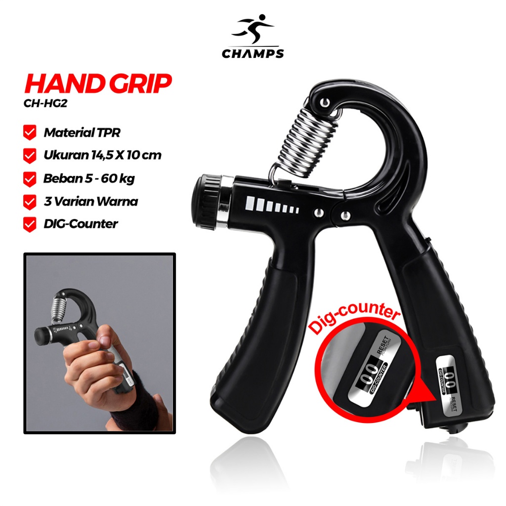 Jual CHAMPS Handgrip 5-100KG Hand Grip Alat bantu fitness Otot lengan ...