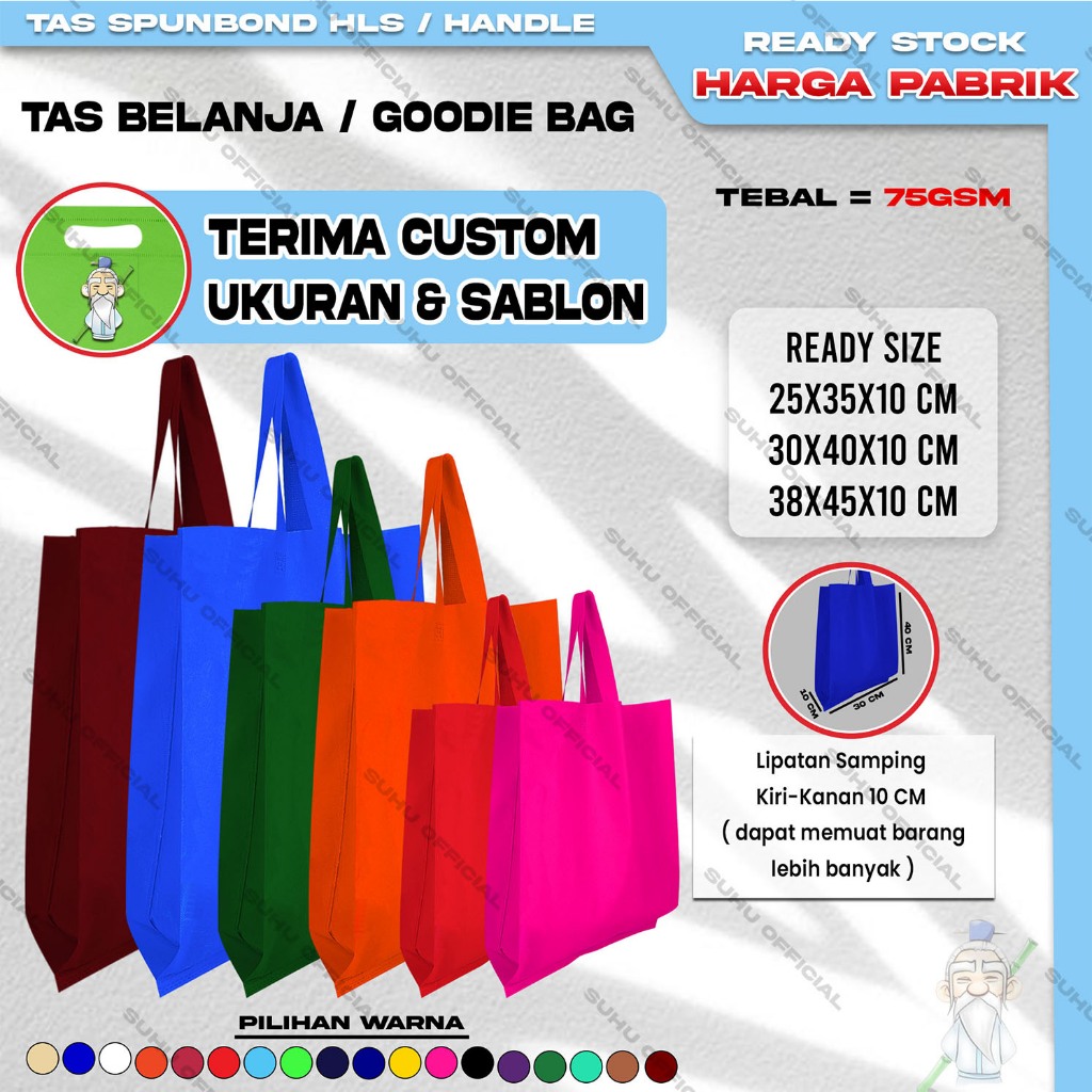 Jual Goodie Bag Tas Belanja Spunbond Model Tali Handle Ukuran 30x40 Kantong Kain Souvenir ...
