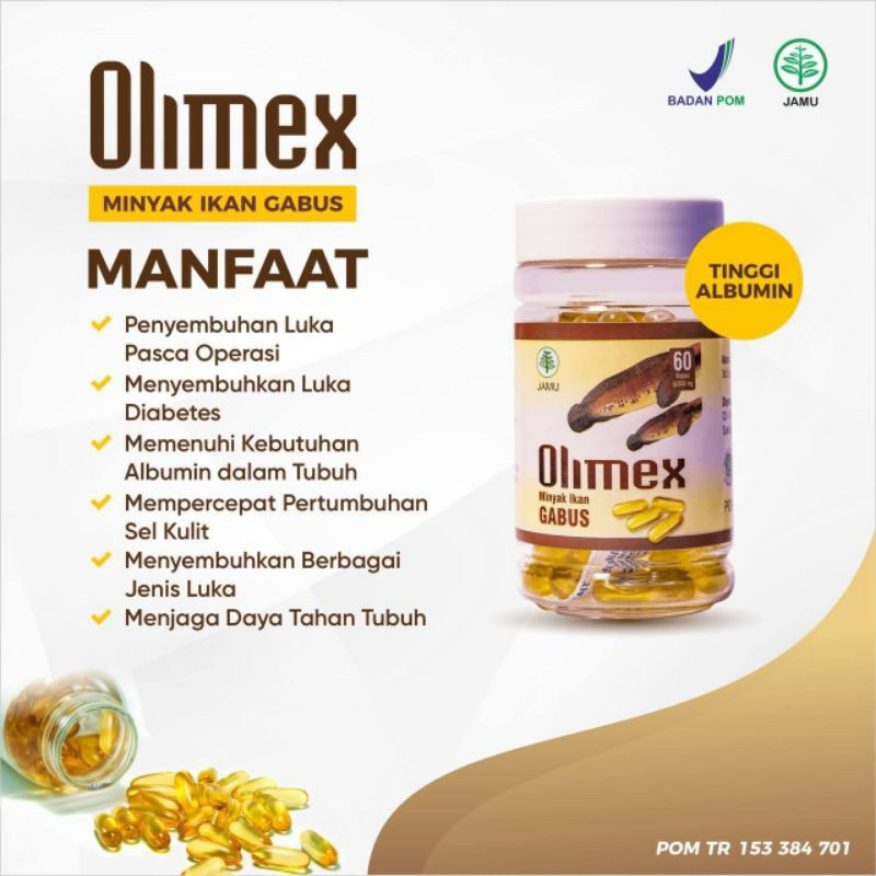 Jual Olimex Kapsul Ikan Gabus | 1 Botol isi 60 Kapsul | Shopee Indonesia
