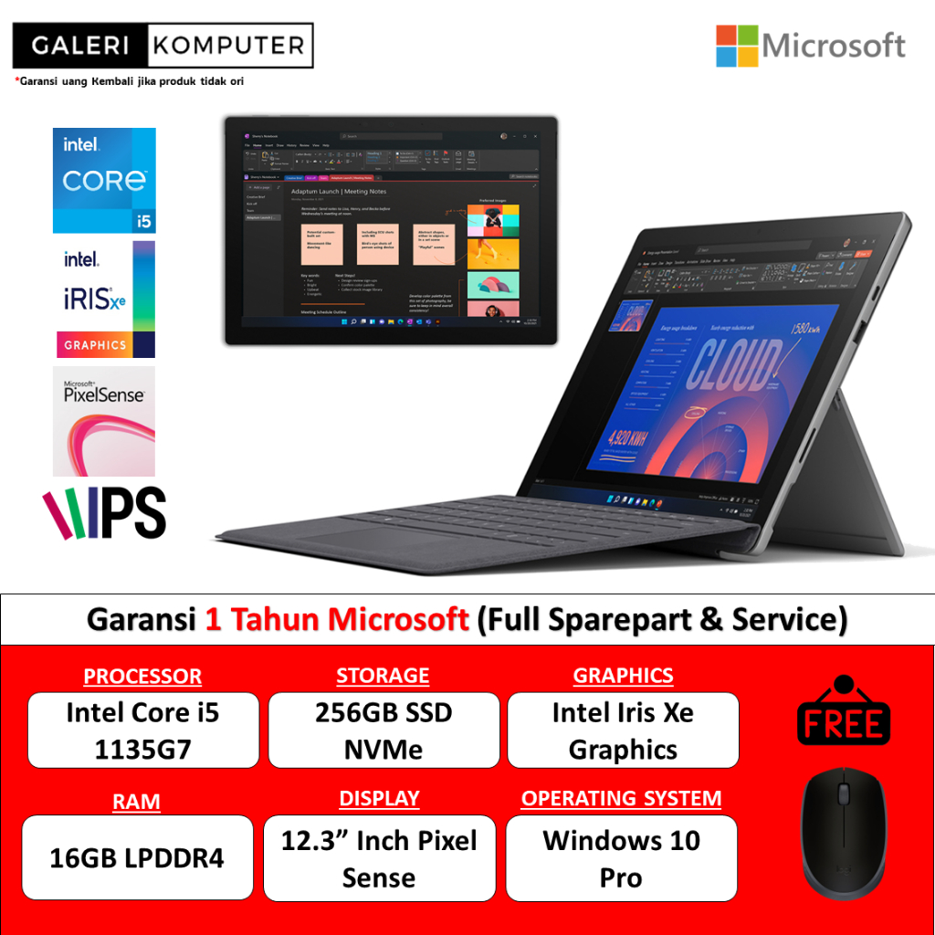 Jual Microsoft Surface Pro 7 Plus Intel i5 1135G7 16GB 256GB SSD Pixel Sense Windows 10 Pro ...