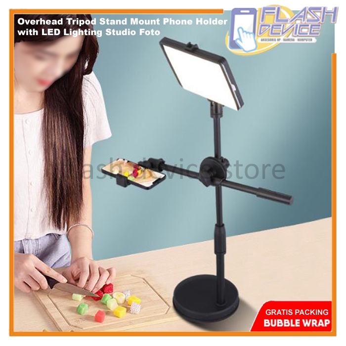 Jual Tripod Overhead Stand Mount Phone Holder with LED Lighting Studio ...