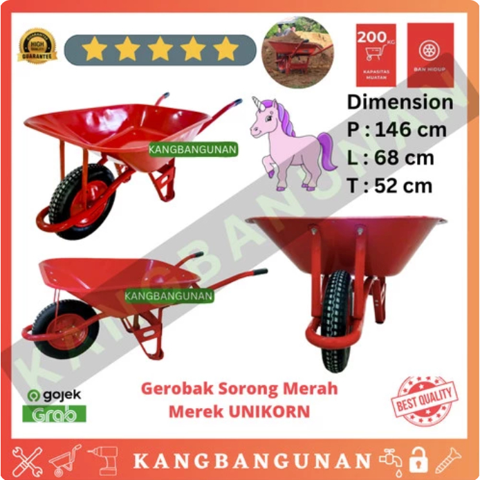 Jual Gerobak pasir sorong dorong model artco merah merk unikorn-bahan ...