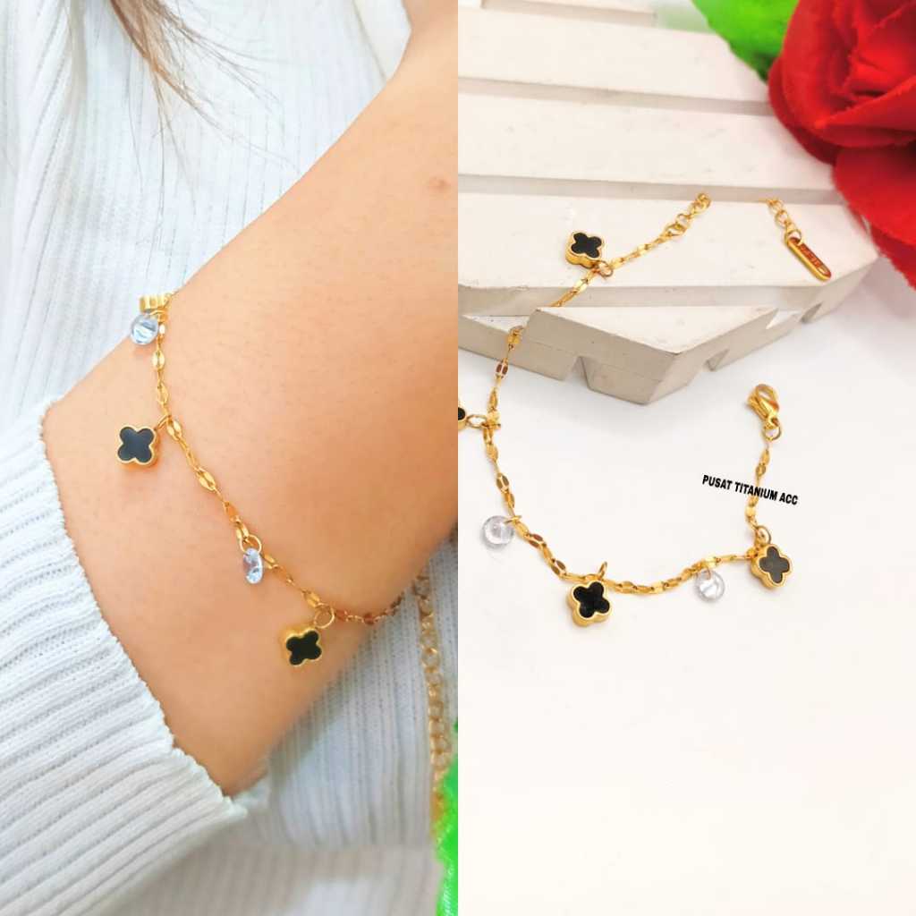 Jual GELANG TANGAN CLVR HITAM KCL BOLAK BALIK RUMBAI PERMATA ANTI ...