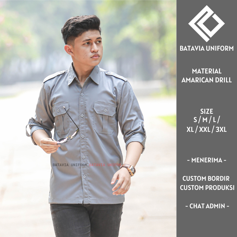 Jual Baju PDL Pria Lengan Panjang - Kemeja Seragam Kerja Dinas Lapangan PDL PDH Abu Bahan ...