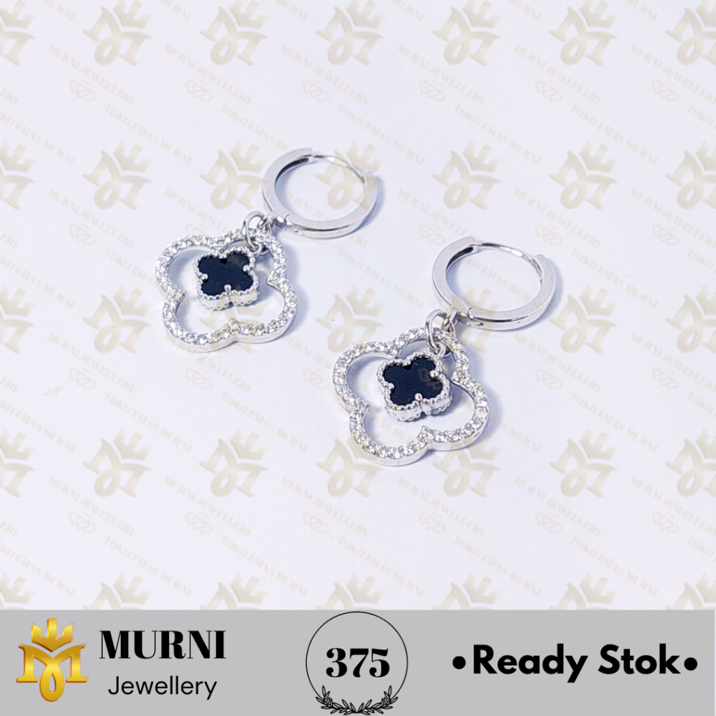 Jual Perhaisan Anting Emas Muda Putih Asli 375 Model Clover Hitam ...