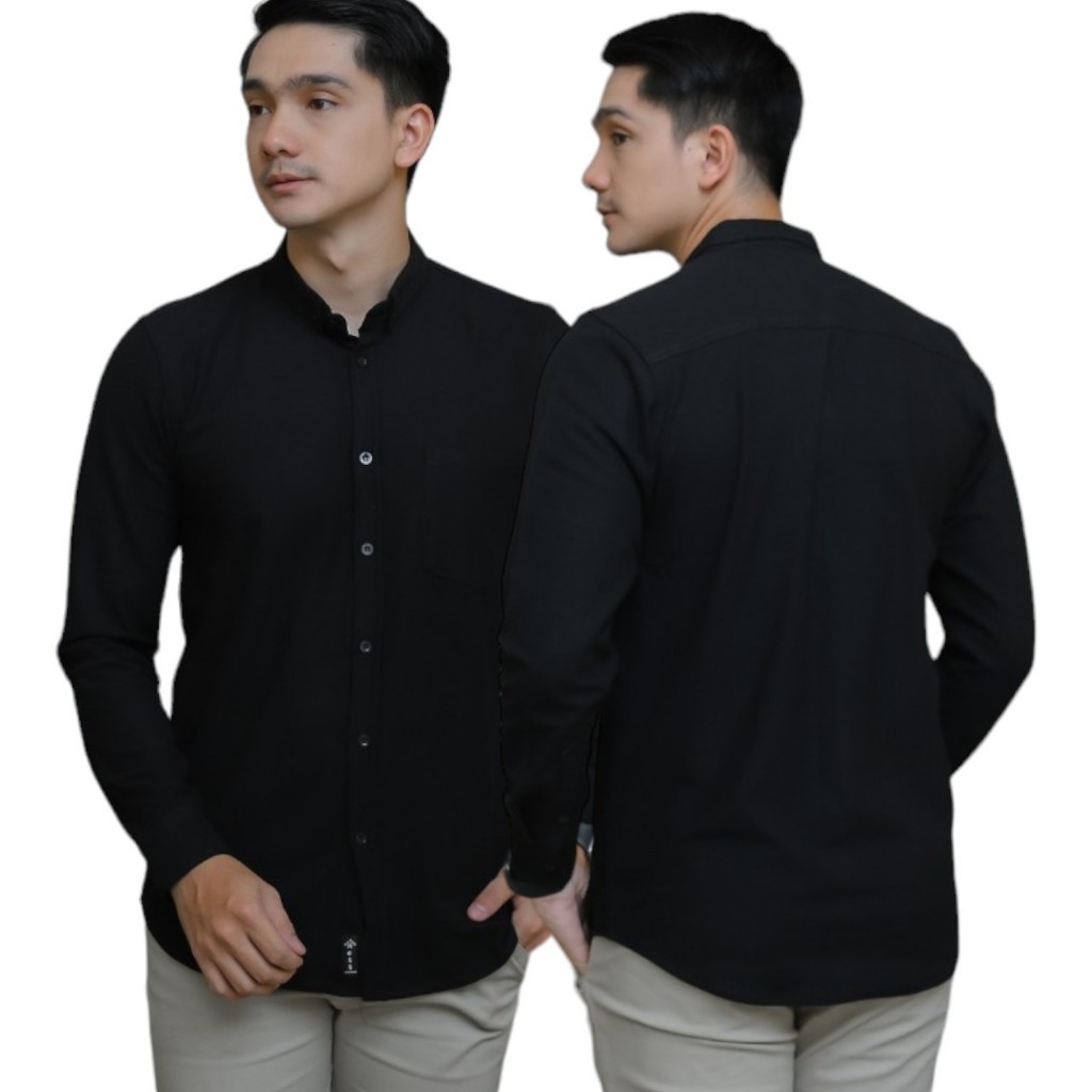 Jual BLOOD WINGS - Kemeja Pria Basic Polos Panjang Hitam | Shopee Indonesia