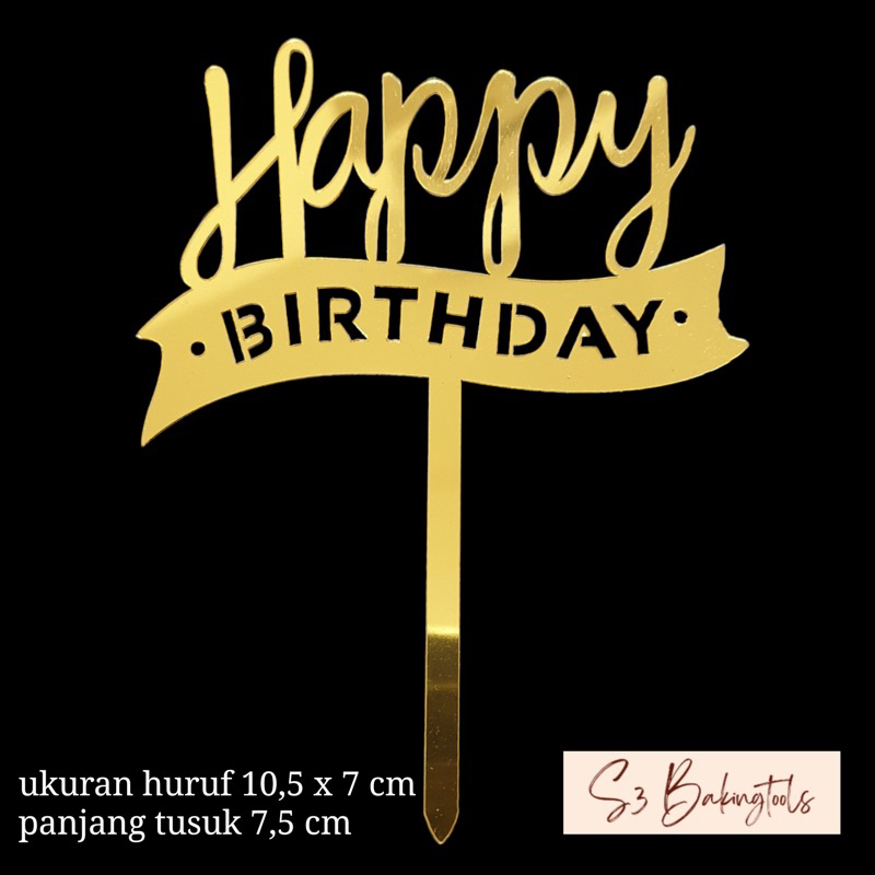 Jual Cake topper happy birthday acrylic gold pita bulat hiasan kue ...
