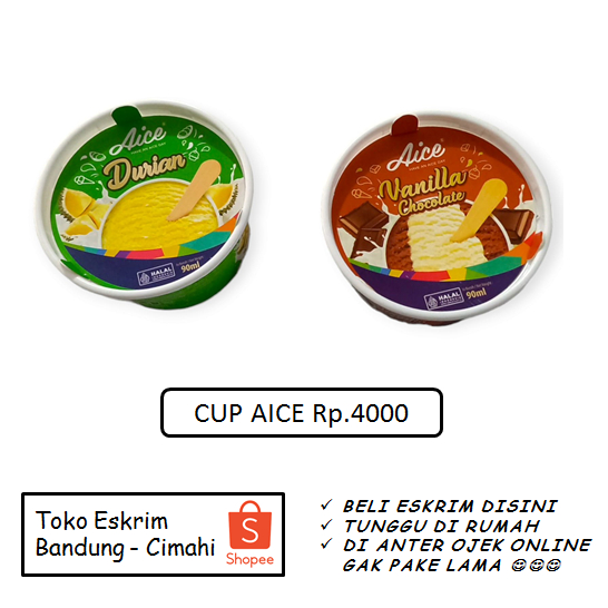 Jual Es Krim Ice Cream Eskrim Aice Cup Durian Vanilla Chocolate Coklat ...