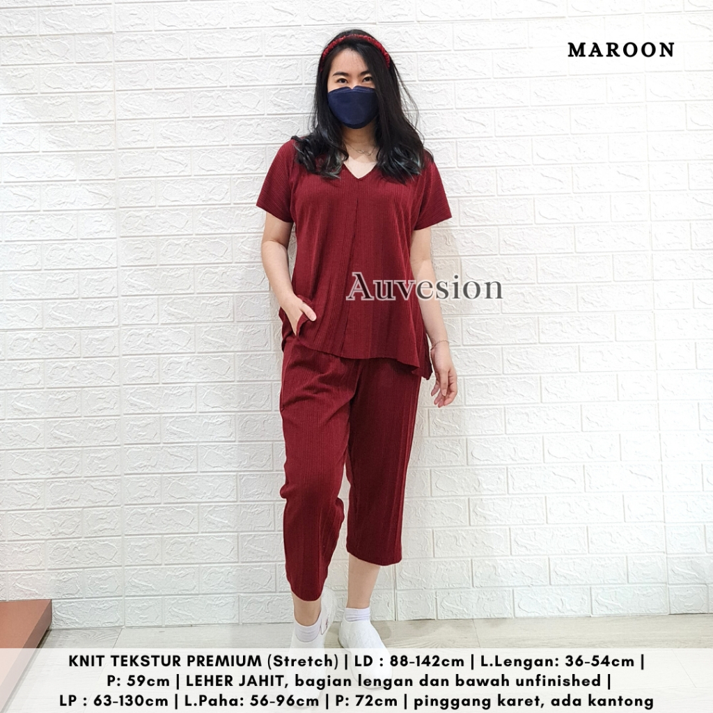 Jual AUVESION Thea Knit Long One Set Polos 4132 | Setelan Rajut Rib ...