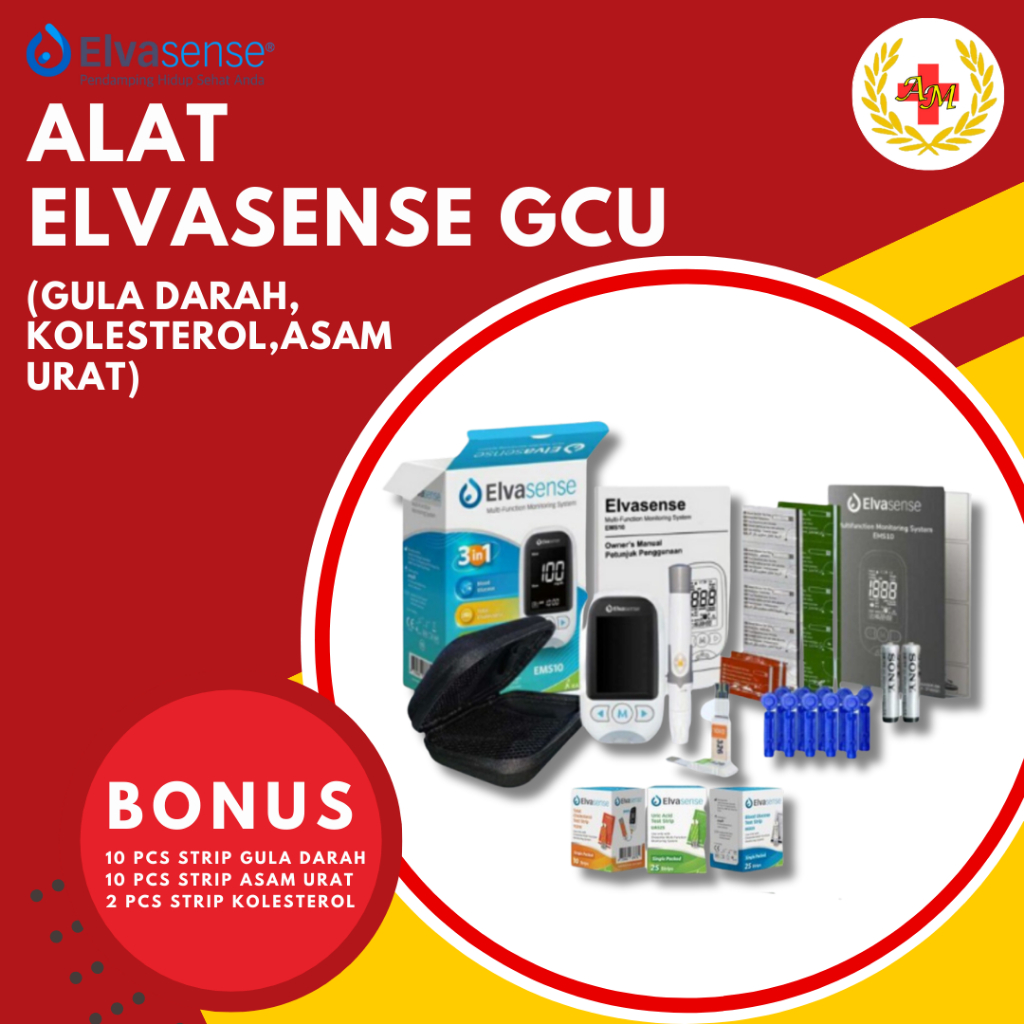 Jual Alat GCU Elvasense 3 in 1 Alat Tes Gula Darah Asam Urat Kolesterol ...