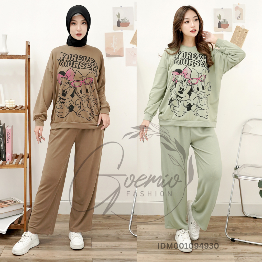 Jual ilook | LD 120 One Set Forever Setelan Katun Knit Combi Atasan Motif Dan Celana Panjang ...