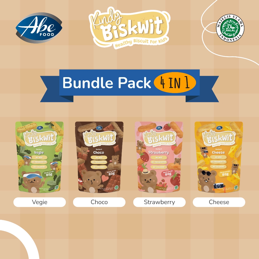 Jual Abe Food Kindy Biskwit Bundle 4 pcs All Variant/ Biskuit Sehat ...