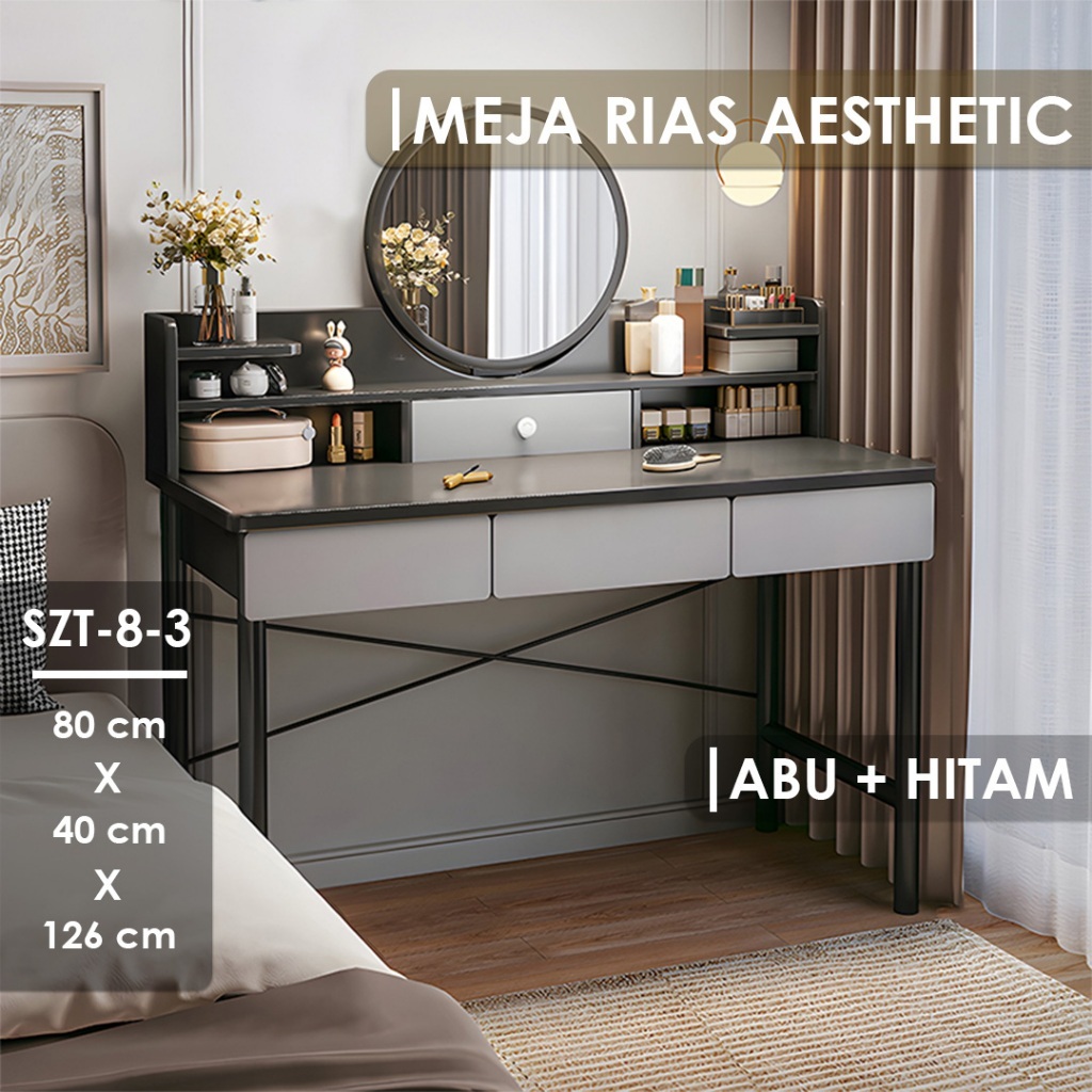 Jual Meja Rias Modern Dengan Laci + Kaca cantik Meja Kosmetik Warna Abu ...