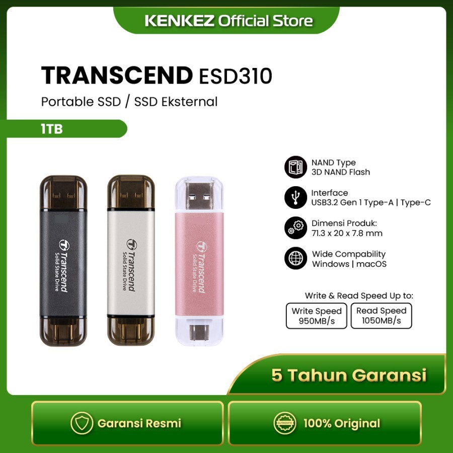 Jual Transcend ESD310 Portable SSD / SSD Eksternal 1TB Type-A / Type-C ...
