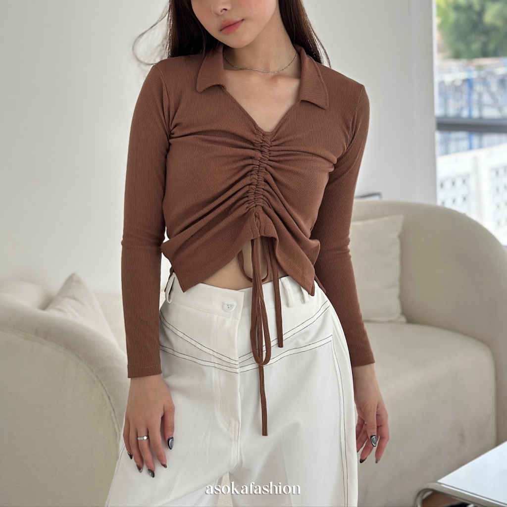 Jual ASOKA Kiana Top 3115 - Knitwear Longsleeve V-neck Knit Fit Body - Top Women Korean ...