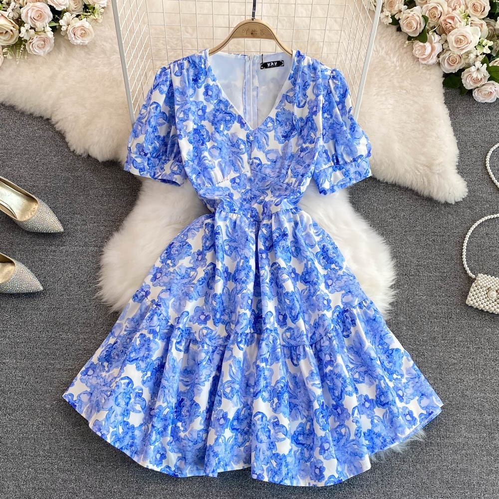 Jual Ederlich - Dress Wanita Blue Floral Dress - Gaun Wanita Motif ...