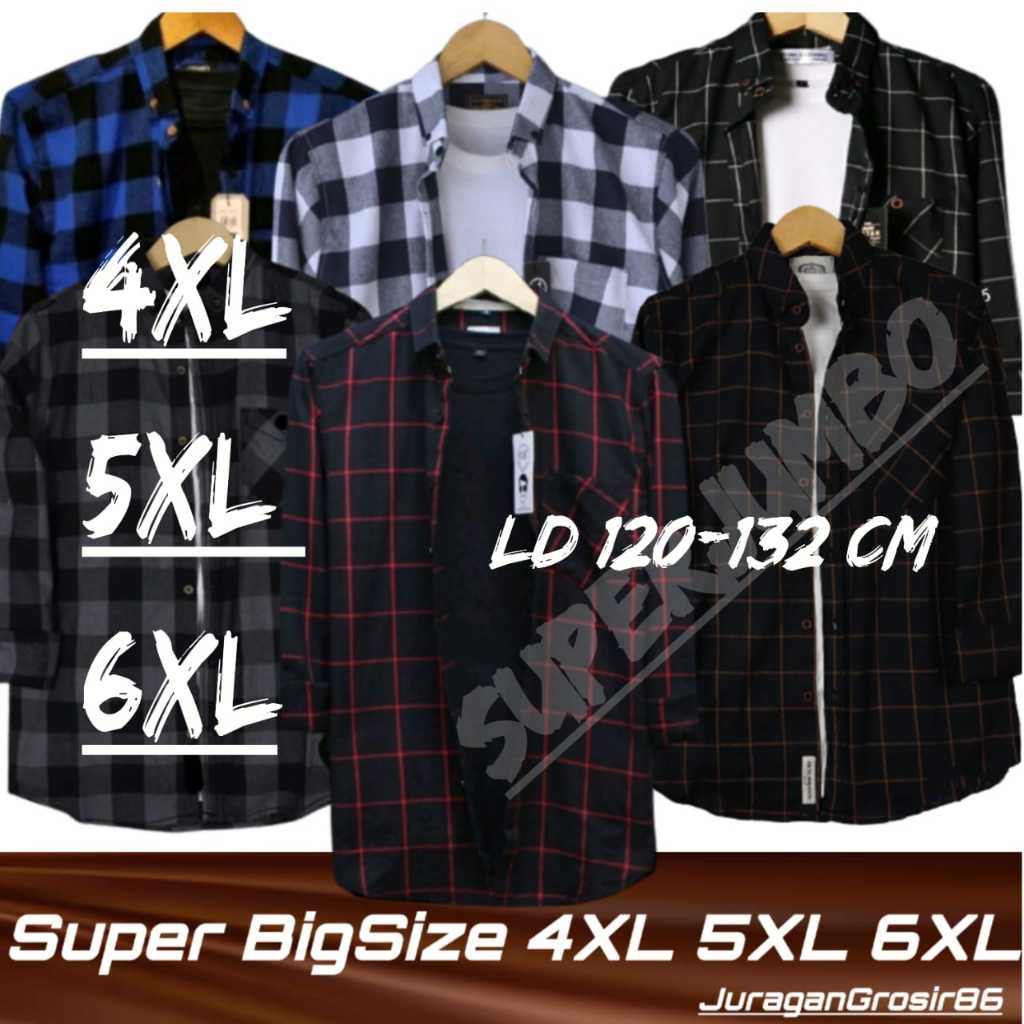 Jual Kemeja Flanel Jumbo Bigsize 4XL 5XL 6XL Pria Wanita Dewasa Impor Lengan Panjang Kualitas ...
