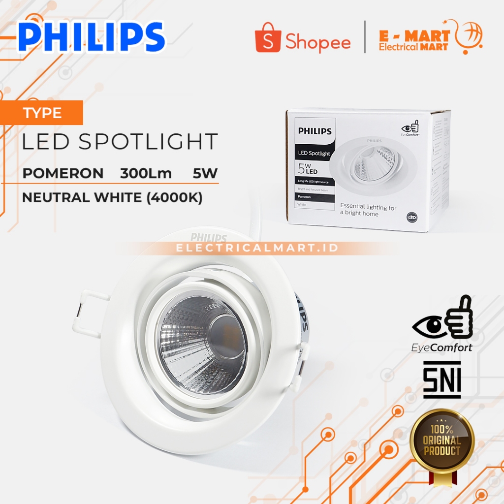 Jual PHILIPS Recessed Spot LED Pomeron 5W Downlight Spot Adjustable ...
