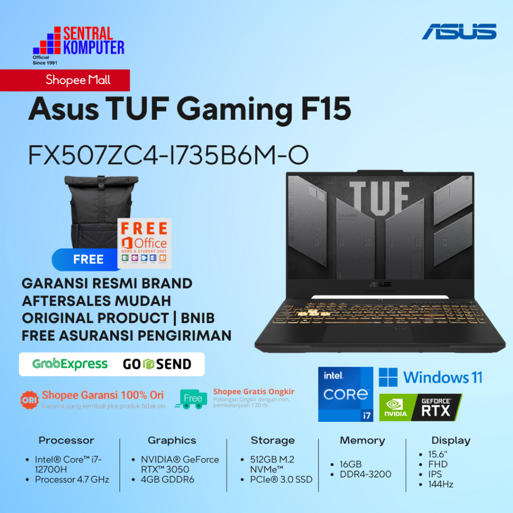 Jual ASUS TUF Gaming F15 FX507ZC4 i7-12700H RTX 3050 16GB 512GB 144Hz ...