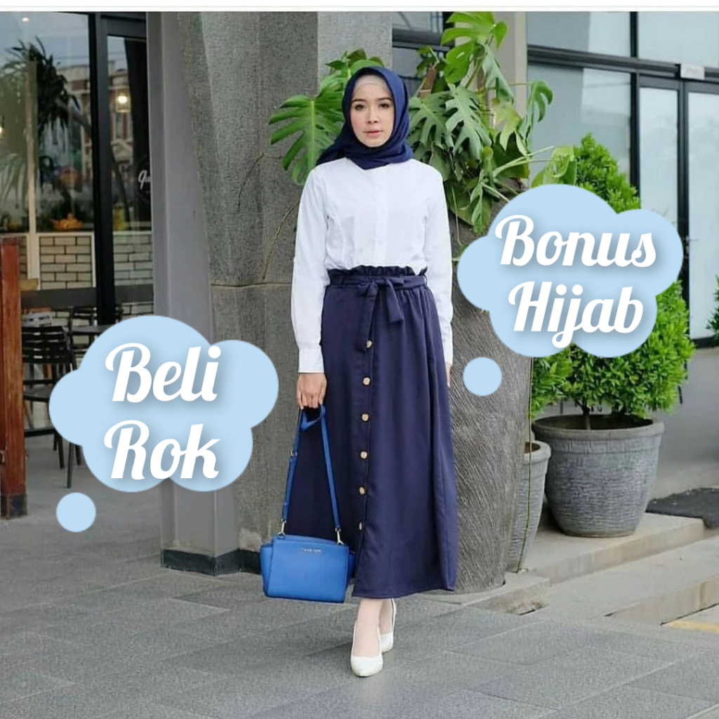 Jual (BONUS 1 HIJAB ) ROK PANJANG KANCING MOSCREPE PREMIUM SKIRT WANITA ...