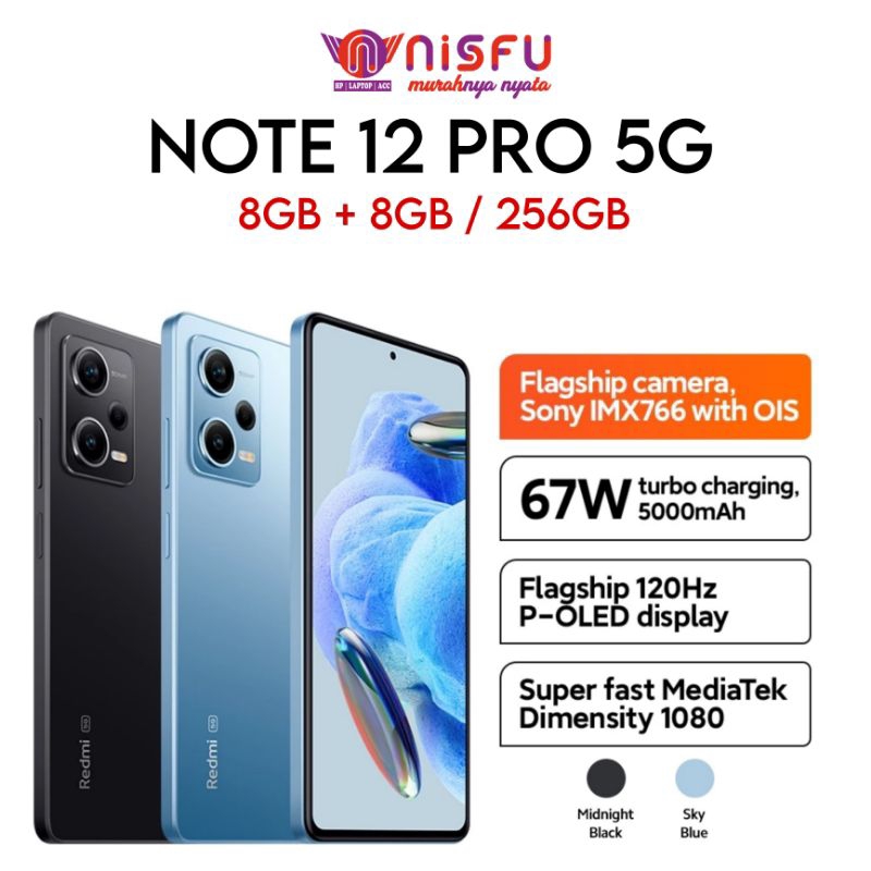 Jual REDMI NOTE 12 PRO 5G 8+8GB / 256GB KAMERA 50 MP SONY IMX766 P-OLED BERGARANSI RESMI ...