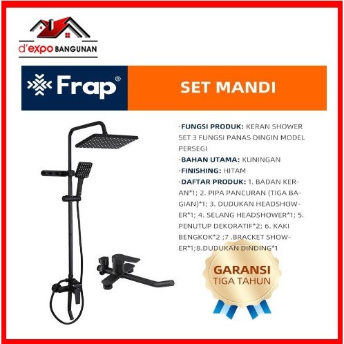 Jual Shower Mixer With Rainshower / Tiang Shower Frap IF2409-6 (Black) | Shopee Indonesia