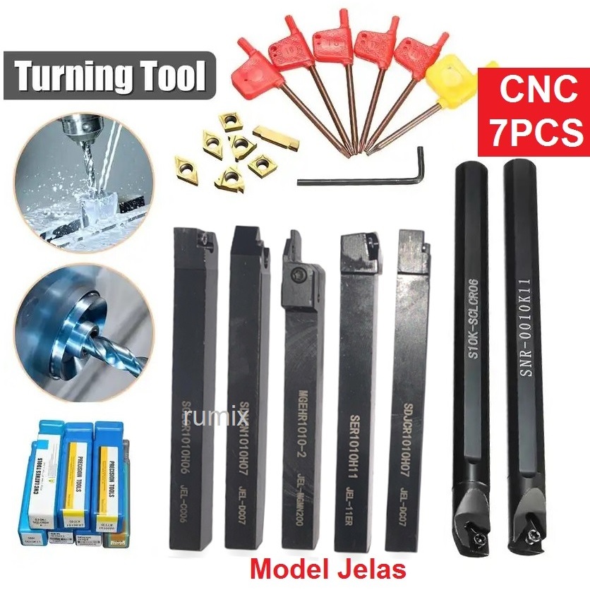Jual CNC Turning Tool Holder Bubut Luar Dalam 10mm 7 Pcs Carbide Insert Lathe Boring Bar Pisau ...