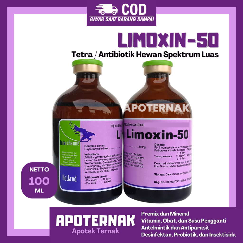 Jual LIMOXIN 50 Isi 100ml - Obat Antibiotik Hewan Spektrum Luas Hewan ...