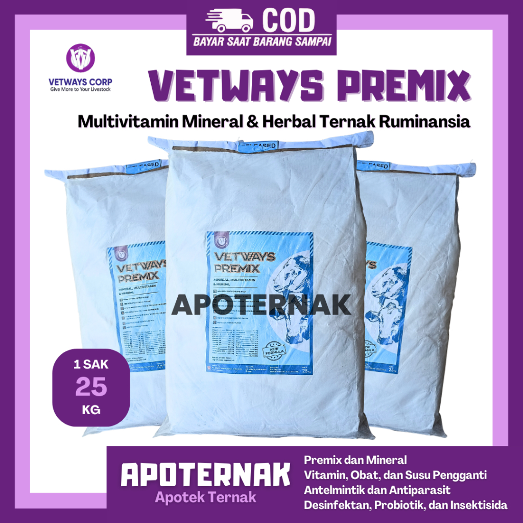 Jual VETWAYS PREMIX 25 kg (1 Sak) Vitamin Mineral & Herbal Penggemuk ...