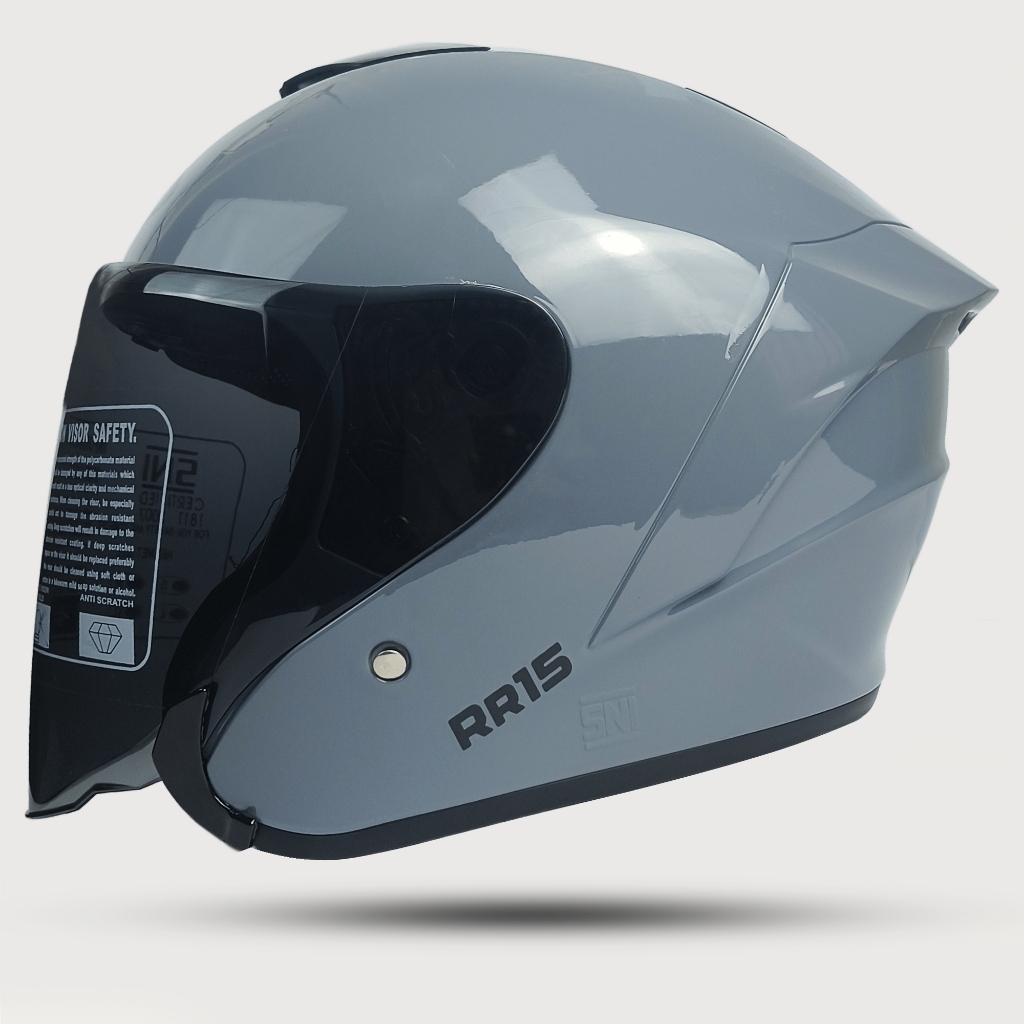 Jual Helm Half Face \ NFJ RR15 \ GREY GLOS KACA VISOR HITAM SMOKE ...