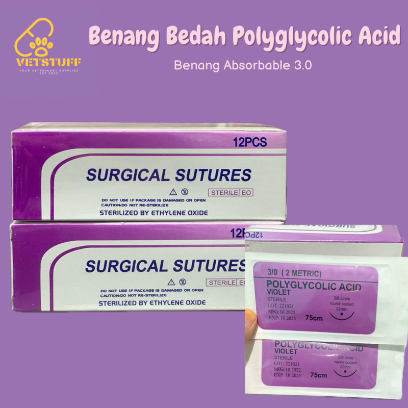 Jual Benang Bedah Operasi Surgical Suture Polyglycolic Acid 3.0 Round ...