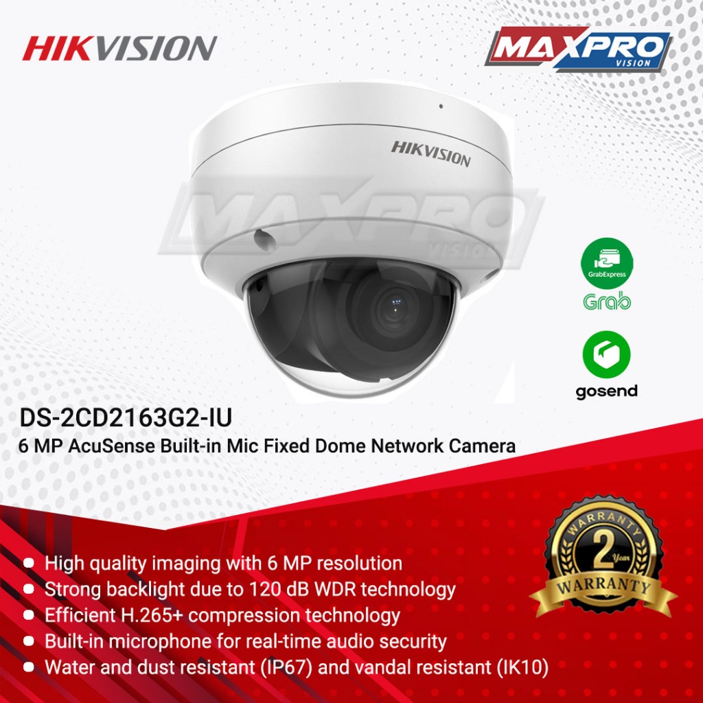 Jual DS-2CD2163G2-IU - HIKVISION IP 6MP ACUSENSE AUDIO DOME CAMERA | Shopee Indonesia