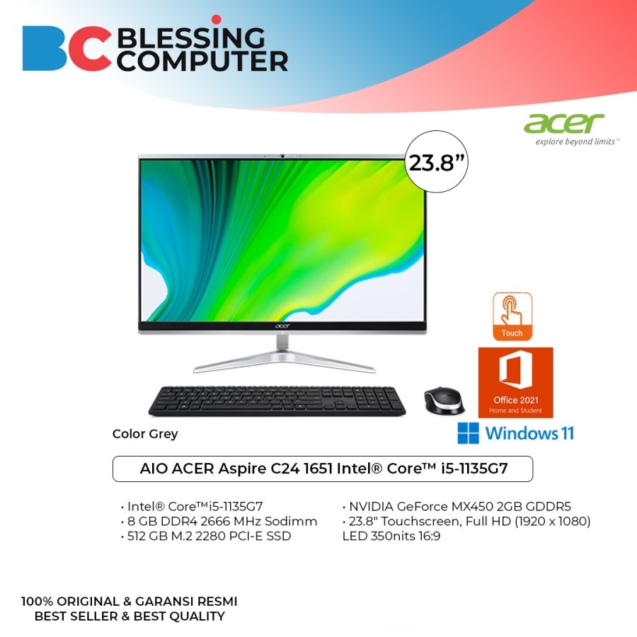 Jual AIO ACER Aspire C24 1651 Core i5 1135G7 8GB 512GB MX450 23.8 W11 ...