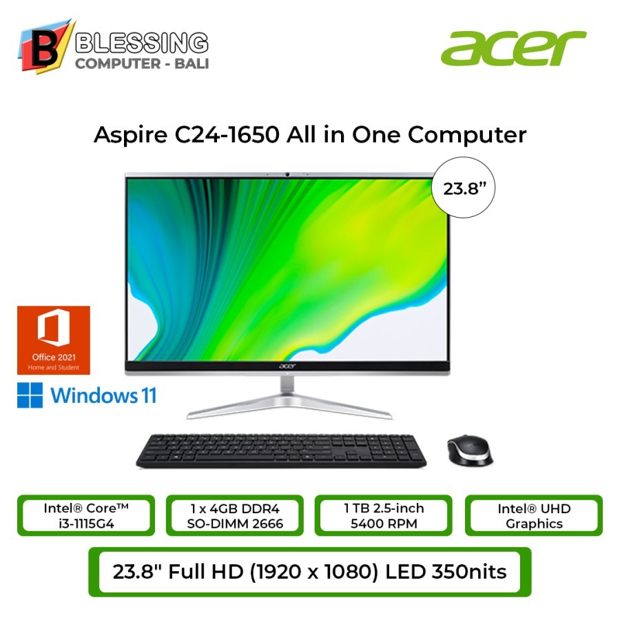 Jual AIO ACER Aspire C24 1650 Core i3 1115G4 4GB 1TB 23.8 W11 OHS Grey ...
