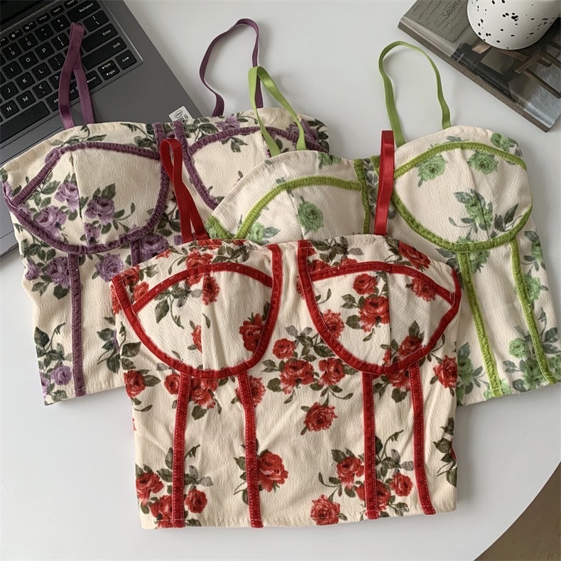 Jual Tanktop Crop Top Motif Bunga Bunga Tengtop Seksi | Shopee Indonesia