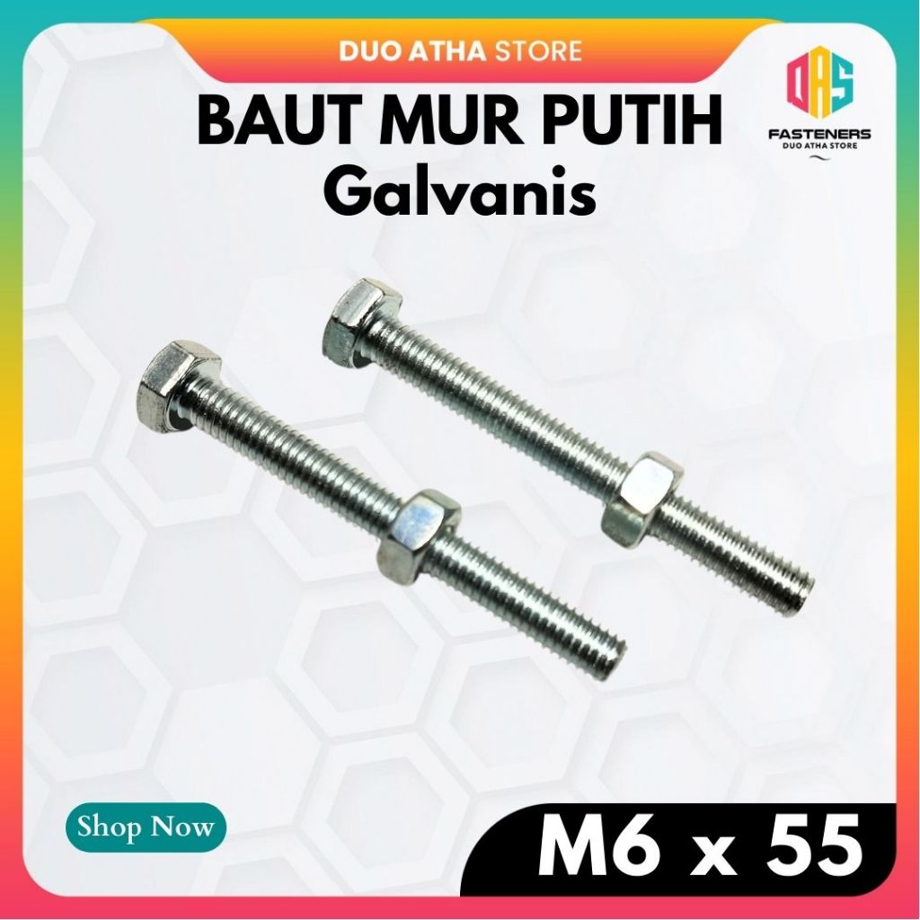 Jual M6x55 Baut Mur M6 X 55 BMP Galvanis Putih Kunci 10 | Shopee Indonesia