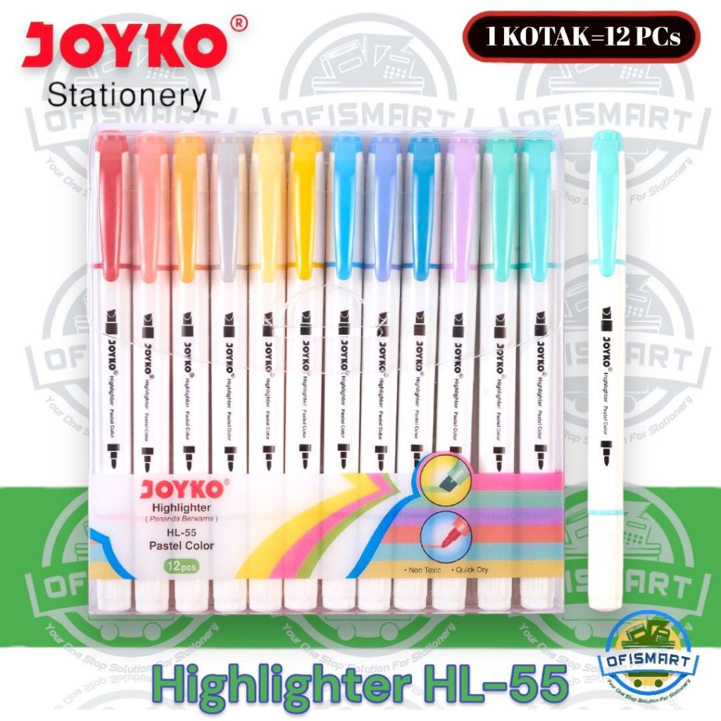 Jual Joyko Highlighter HL 55 Pastel 12 Warna | @1SET=12PCs | Shopee ...