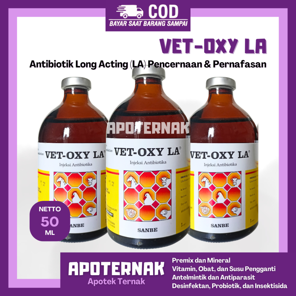 Jual VET OXY LA 50ml - Obat Antibiotik Hewan Long Acting LA Untuk ...
