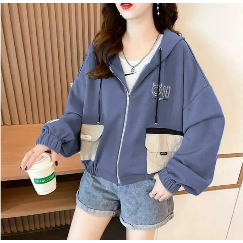 Jual JAKET HOODIE DOUBLE POCKET OVERSIZE ON OCEAN ZIPPER DOUBLE POCKET ...