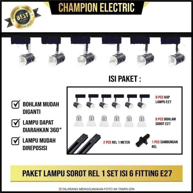 Jual PAKET LAMPU SOROT RELL TRACK 2M 2 METER ISI 6 LAMPU 7W 7 WATT ...