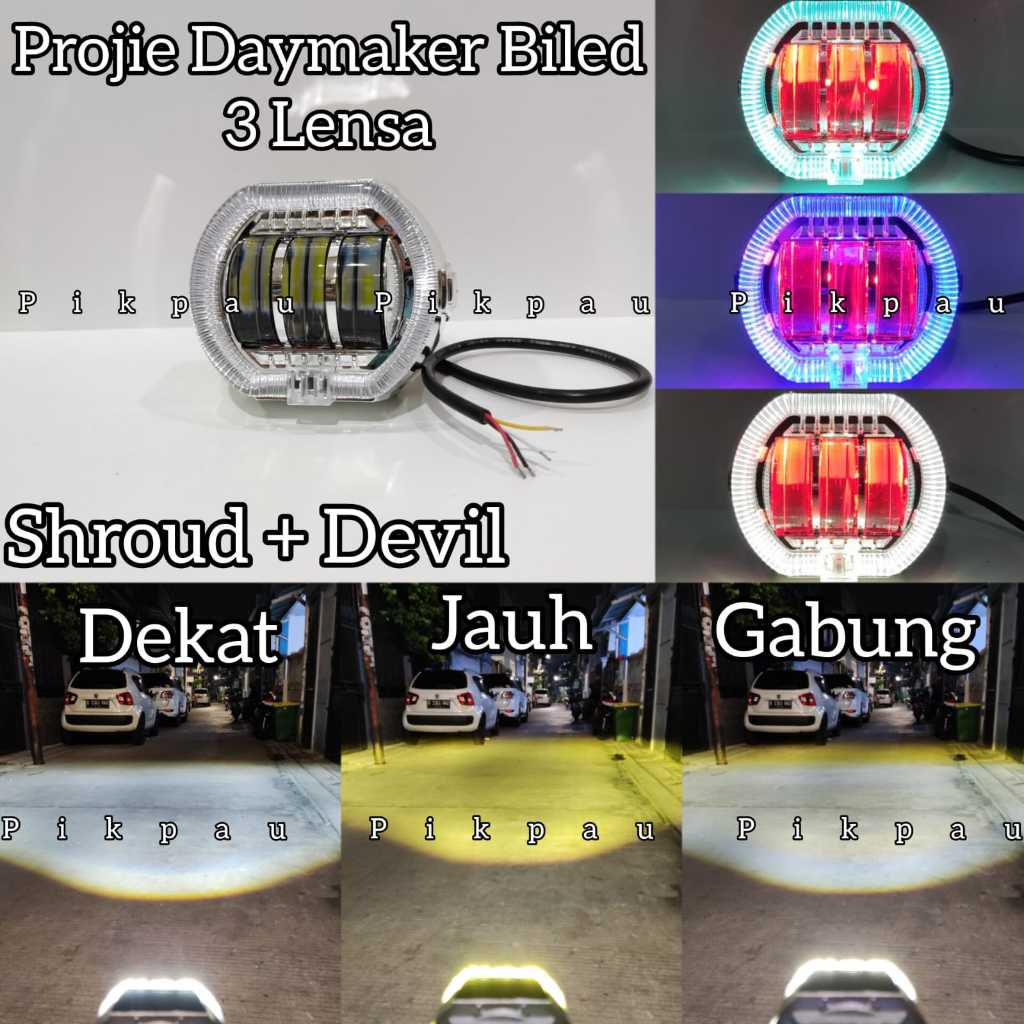 Jual Lampu LED Projie Biled 3 Mata Lensa Dengan Shroud + Devil Eye 30 ...