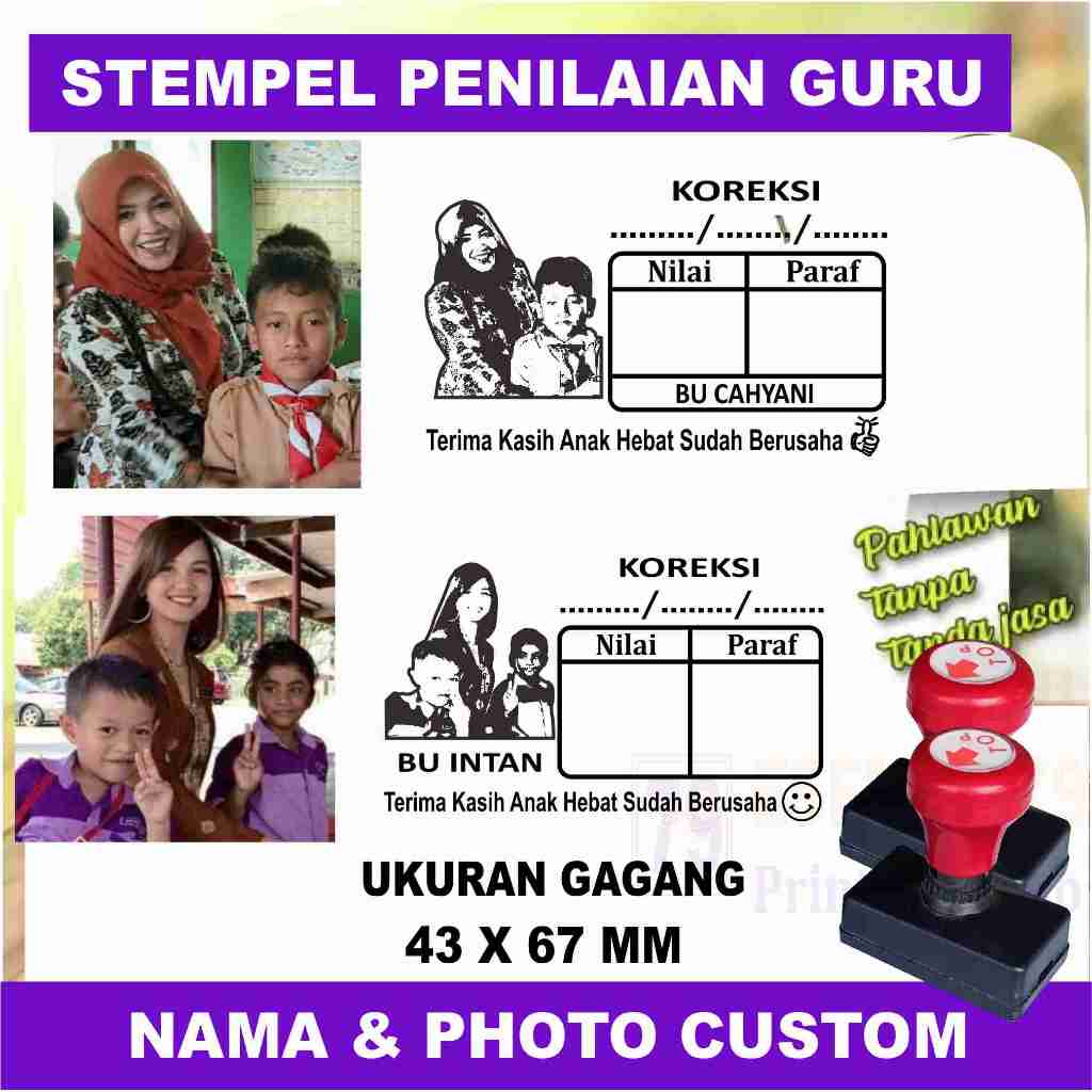 Jual Stempel Nilai Guru TK PAUD SD SMP SMA Custom Nama dan Photo ...