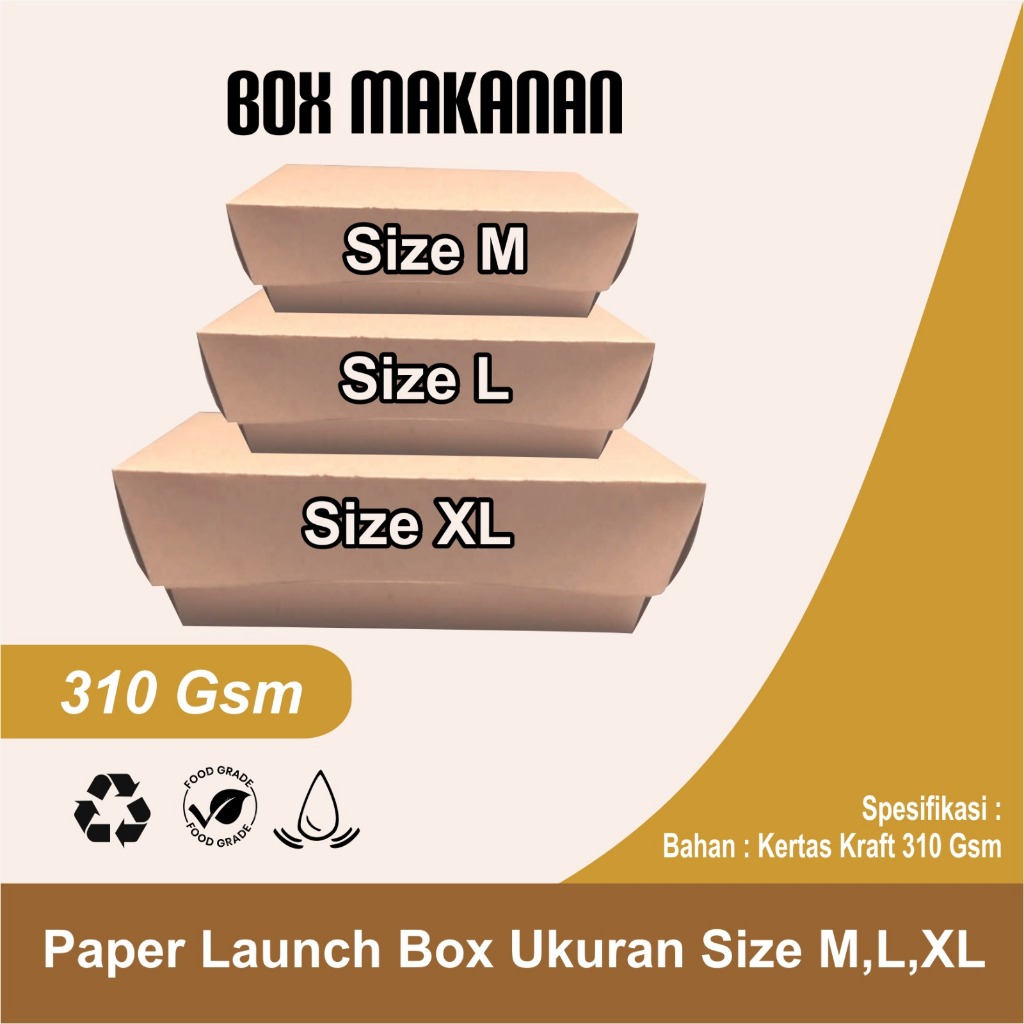 Jual Box Nasi Paper Lunch Box 100 pcs Ukuran M L XL Tebal 310 Gsm ...