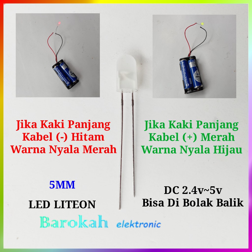 Jual 10 Pcs Led Liteon 5mm Non polar Berubah Warna jika Kutup positif ...