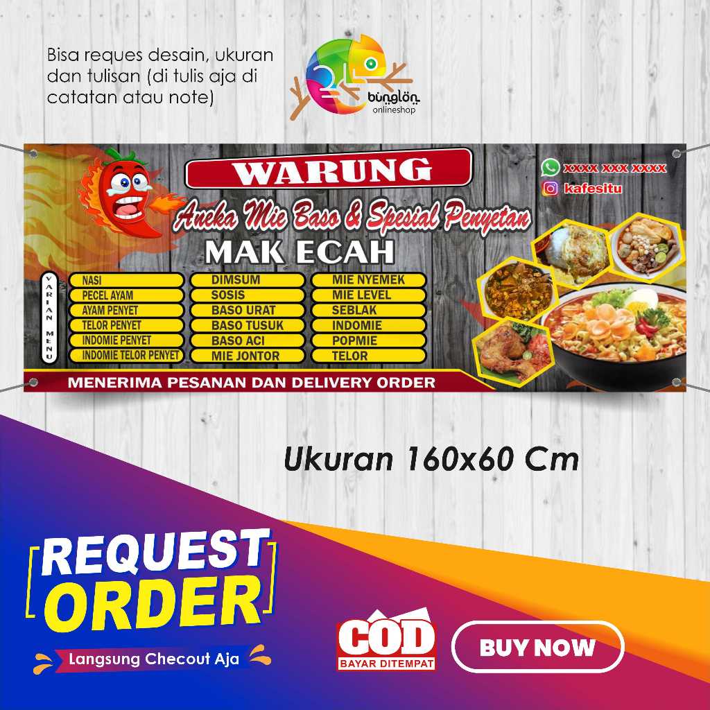 Jual Spanduk 160X60 Banner Warung Bakso Dan Spesial Penyetan | Shopee ...
