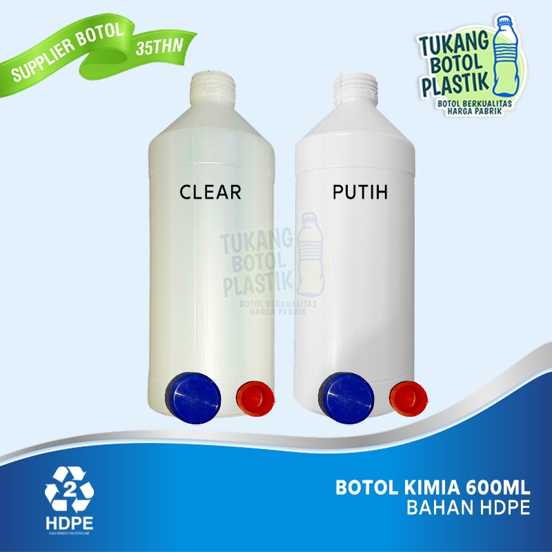 Jual Botol Kimia/Oli HDPE 600ml Bahan Tebal Warna Putih & Clear - Tutup ...
