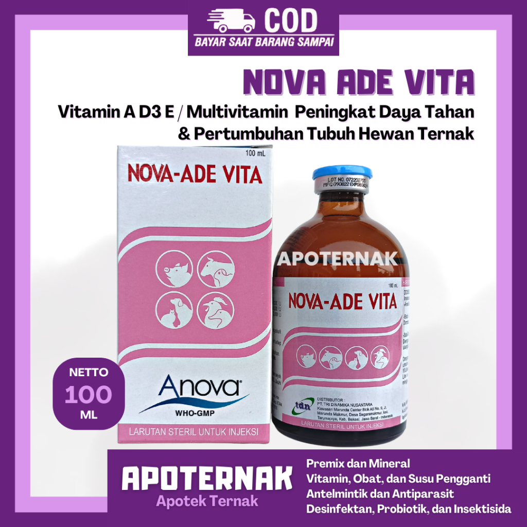Jual NOVA ADE VITA 100ml - Adevita Vitamin Ternak A D3 E Multivitamin ...