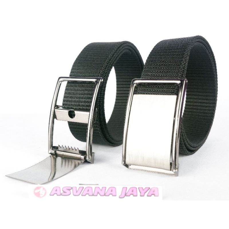 Jual ikat pinggang pria jepit otomatis kanvas kepala besi sabuk pria ...