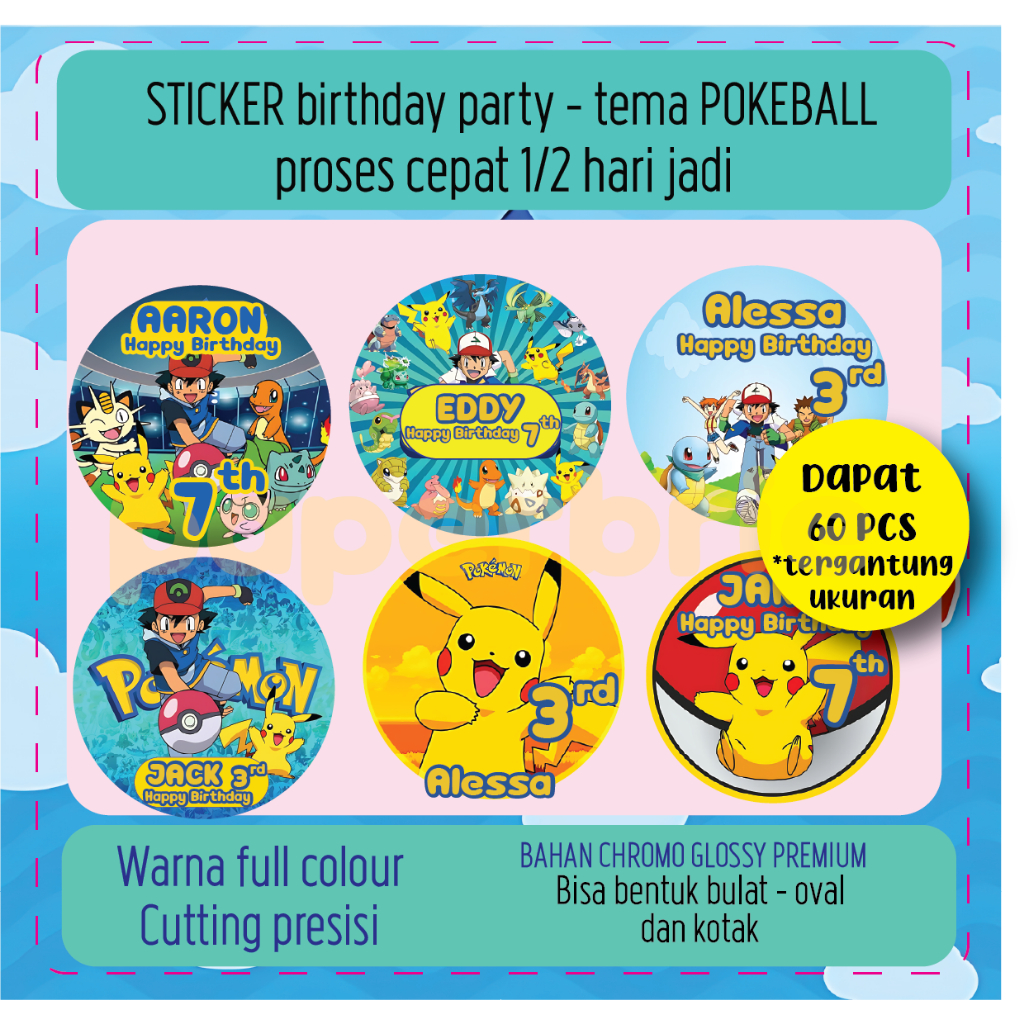 Jual label stiker POKEMON POKEBALL Ulang Tahun Anak - sticker birthday ...